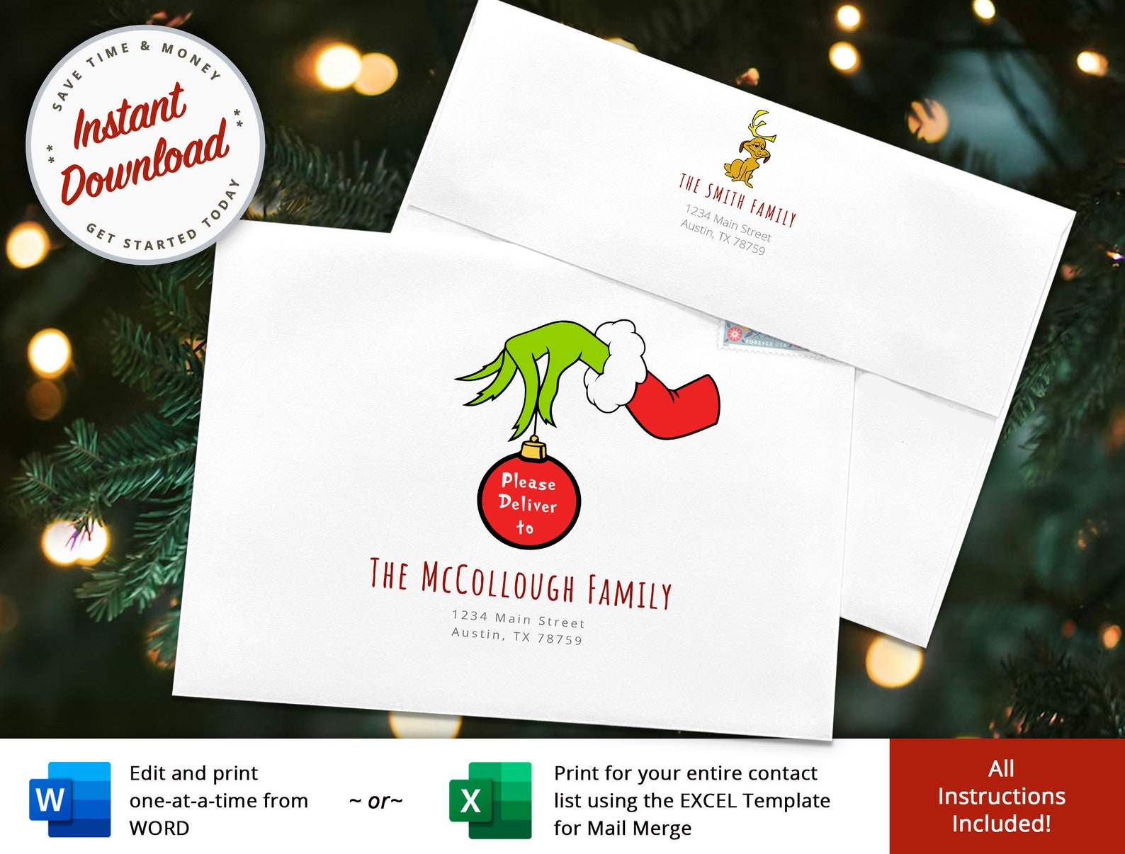 Christmas Envelope Template, Printable, Digital Download, Instant ...