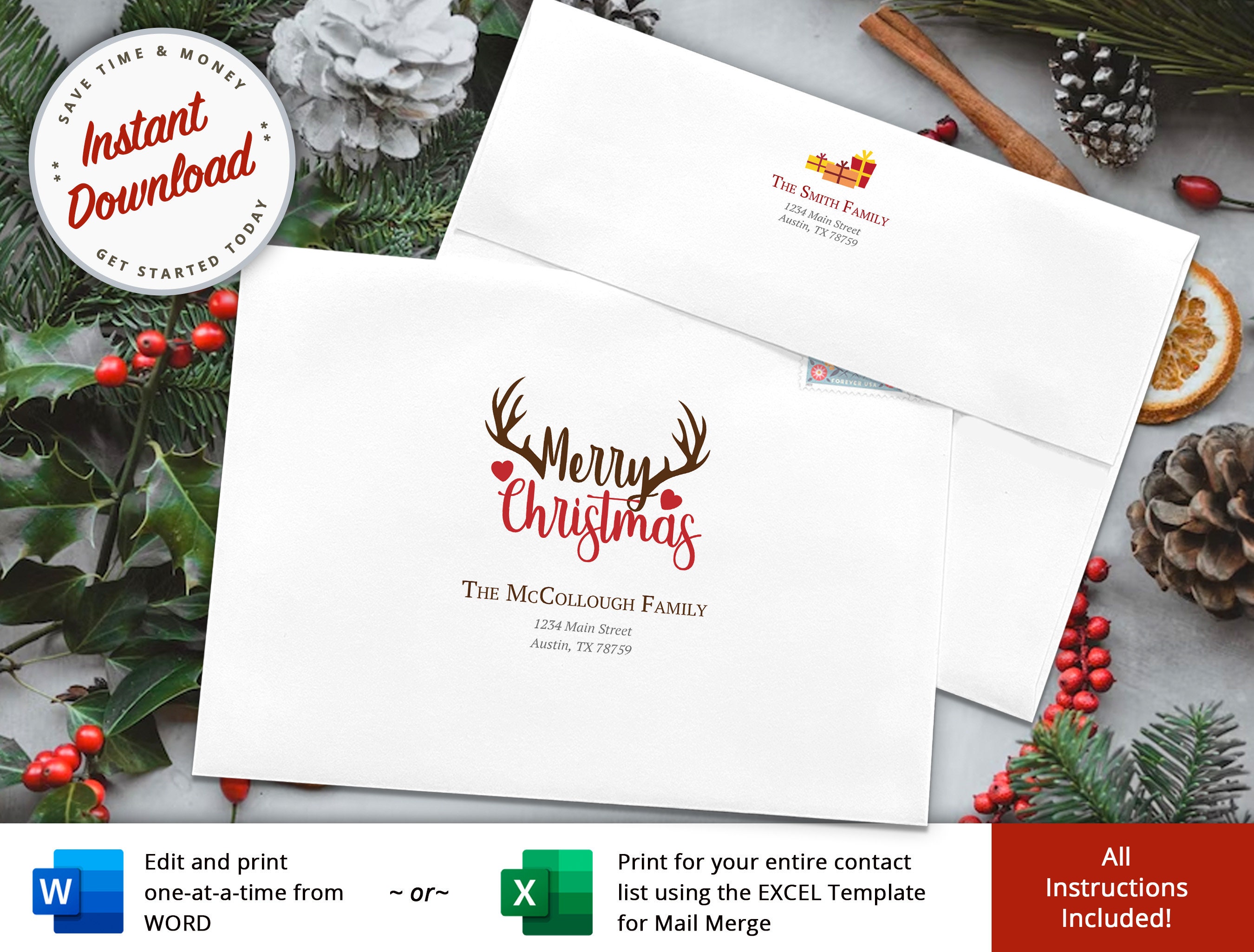 Christmas Envelope Template, Printable, Digital Download, Instant ...