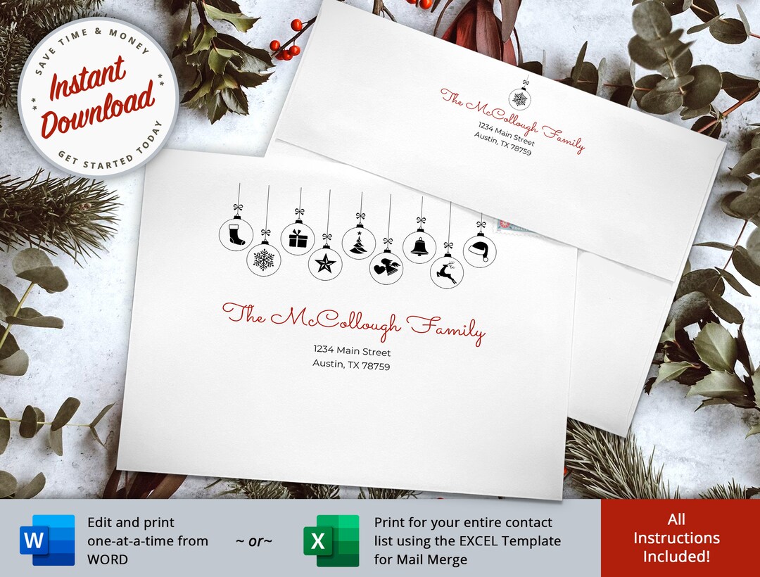 Editable Christmas Envelope Template, Holiday Card (digital Download ...