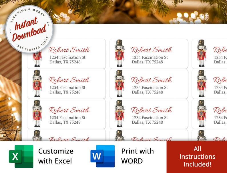 Printable Christmas Address Labels Template (digital Download) - Etsy