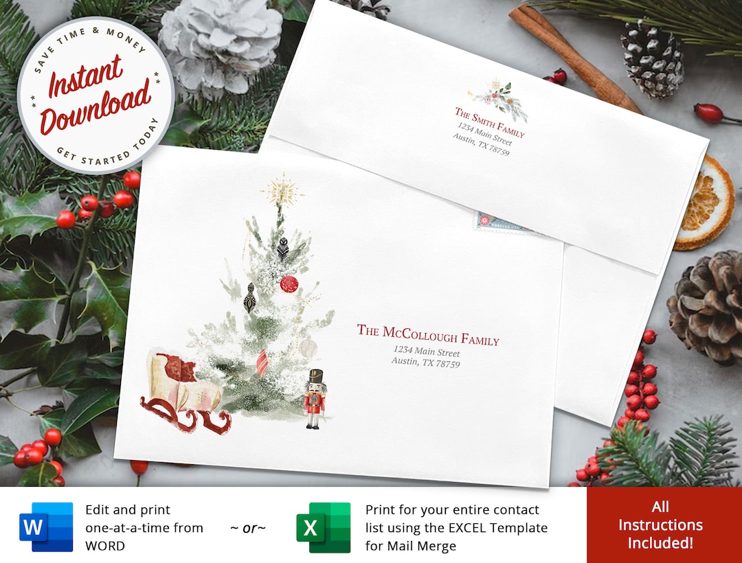 Christmas Envelope Template, Printable, Digital Download, Instant ...