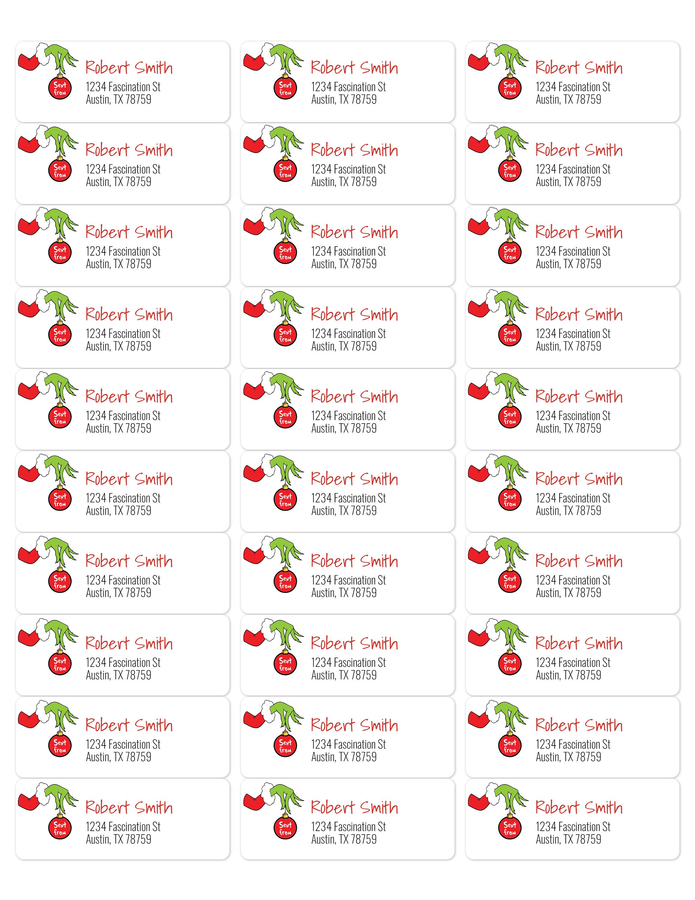 Grinch Christmas Address Labels Template (printable) - Etsy