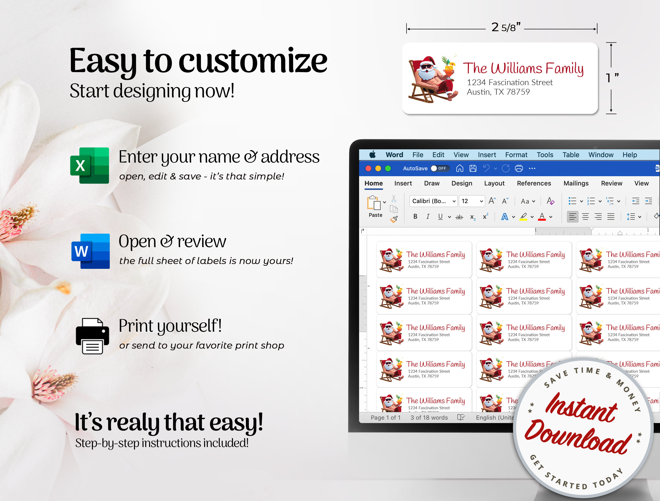 Printable Christmas Return Address Labels, Christmas Return Labels ...