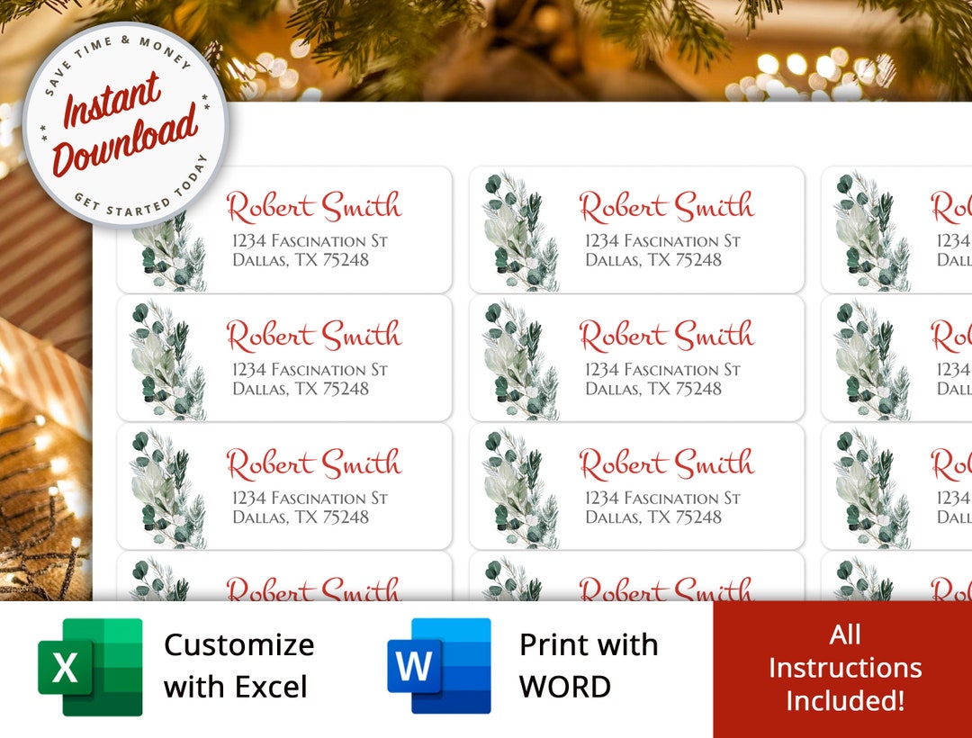 Printable Christmas Return Address Labels, Christmas Return Labels ...