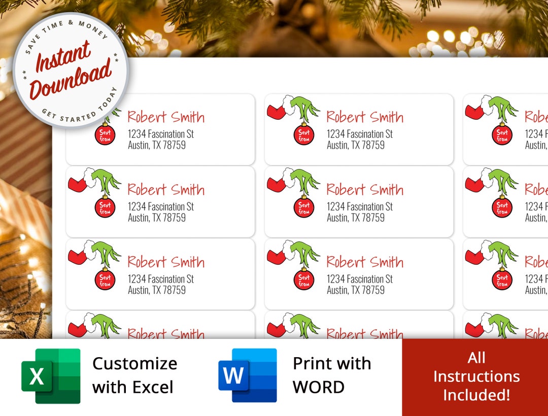 Grinch Christmas Address Labels Template (printable) - Etsy