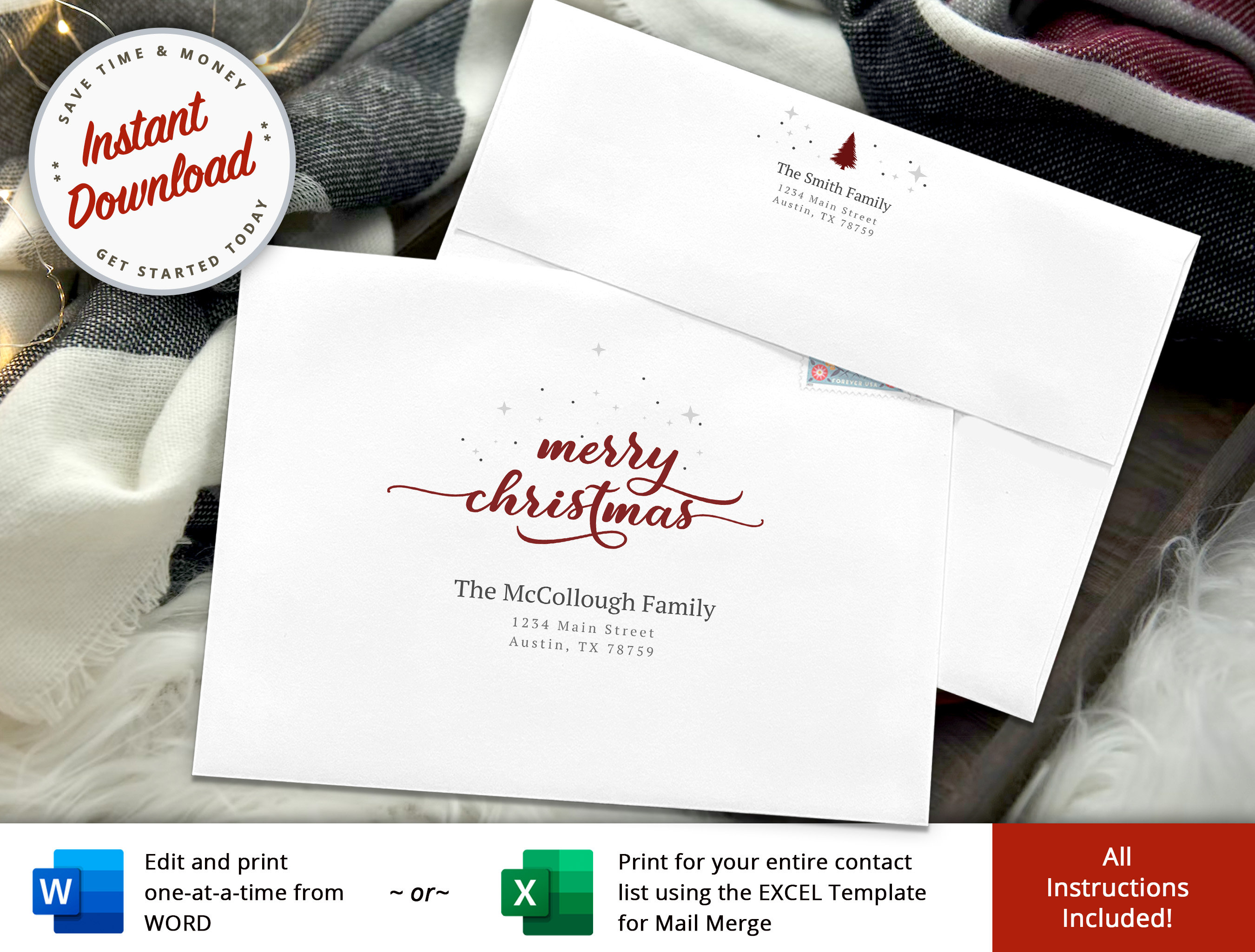 Christmas Envelope Template, Printable, Digital Download, Instant ...