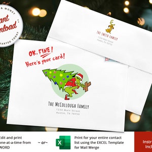 Christmas Envelope Template, Printable, Digital Download, Grinch ...