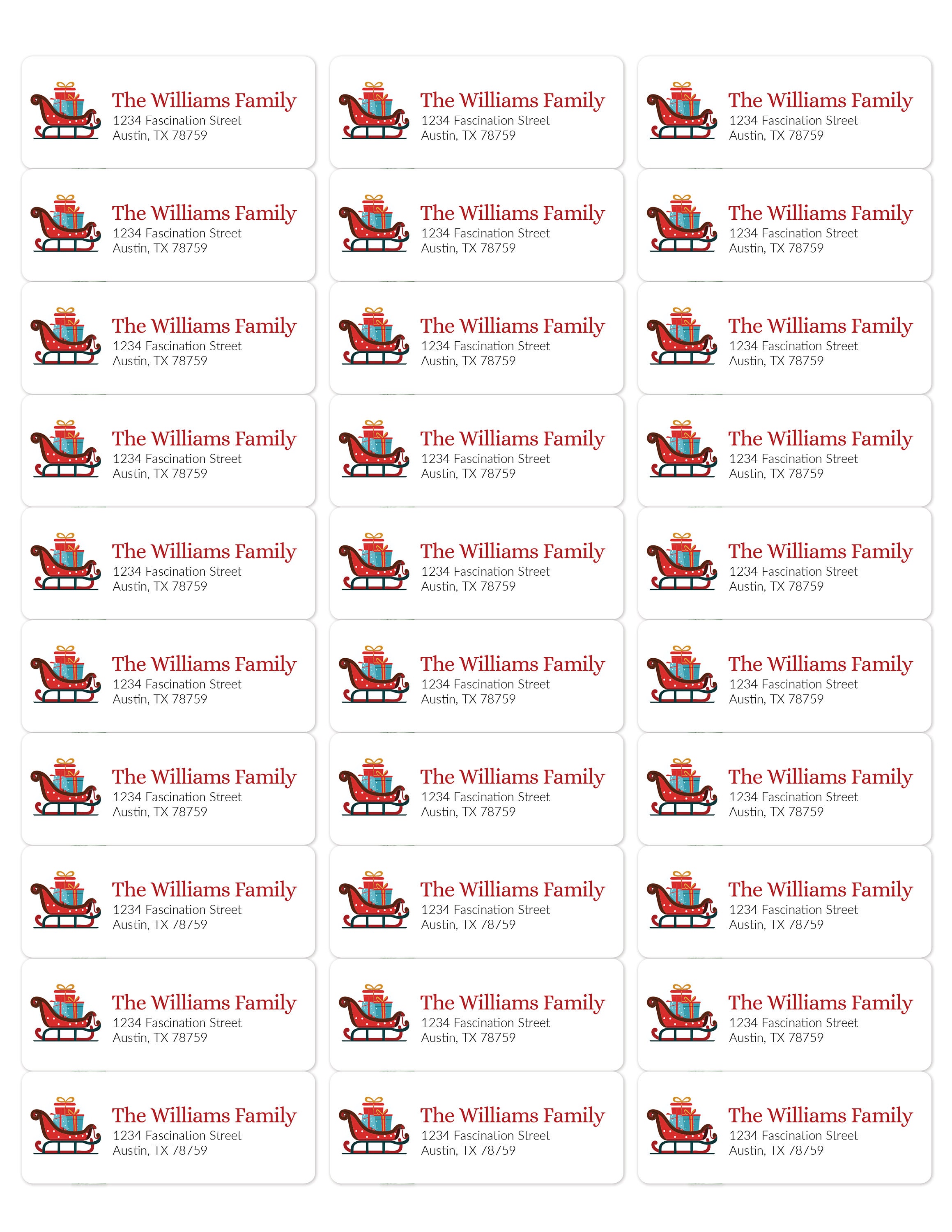 Printable Christmas Return Address Labels, Christmas Return Labels ...