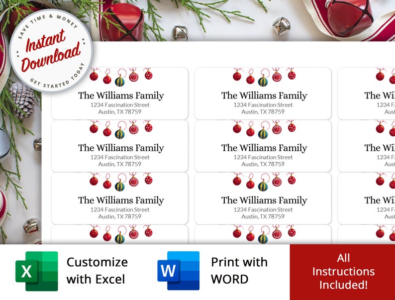 Printable Christmas Return Address Labels, Christmas Return Labels ...