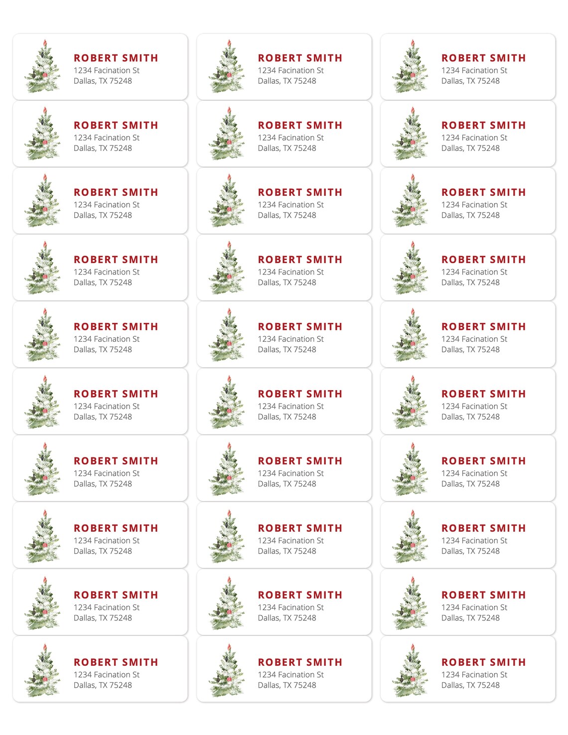 Printable Christmas Return Address Labels, Mail Merge Template (2 5/8 ...