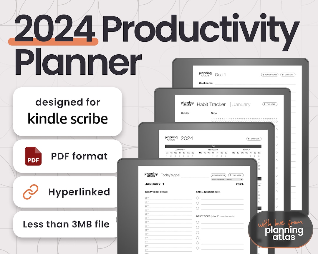 Kindle Scribe Productivity Planner, 2024 Edition, Vertical, Hyperlinked ...