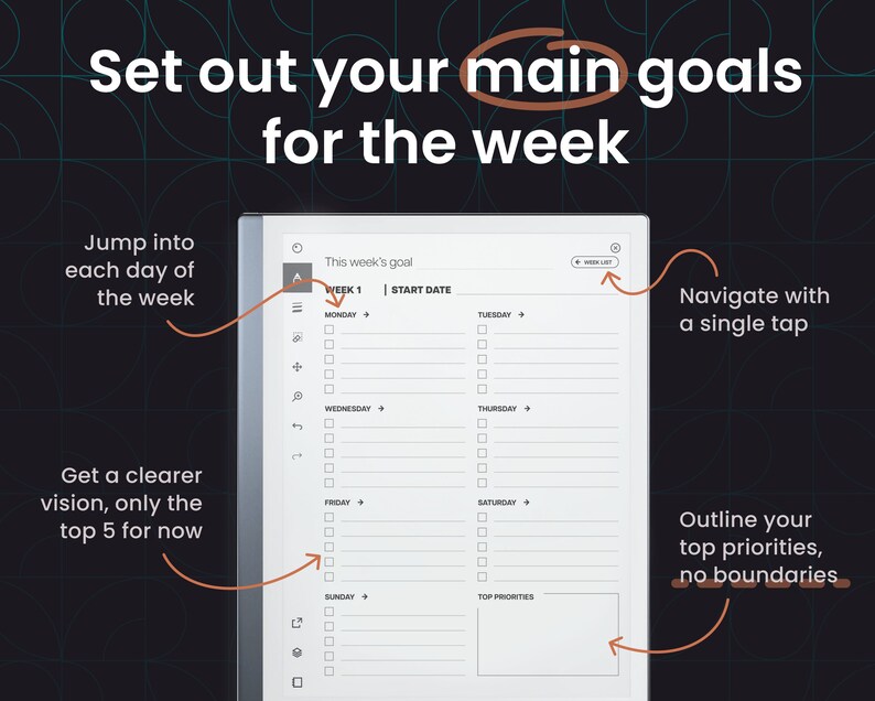 Remarkable2 Weekly Productivity Planner Bundle, Weekly Planner, Meal ...