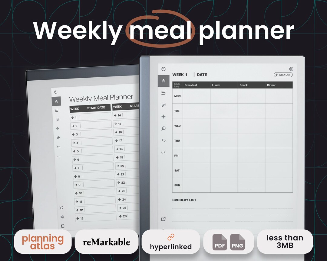 Remarkable 2 Weekly Meal Planner, Undated, Hyperlinked, Vertical ...