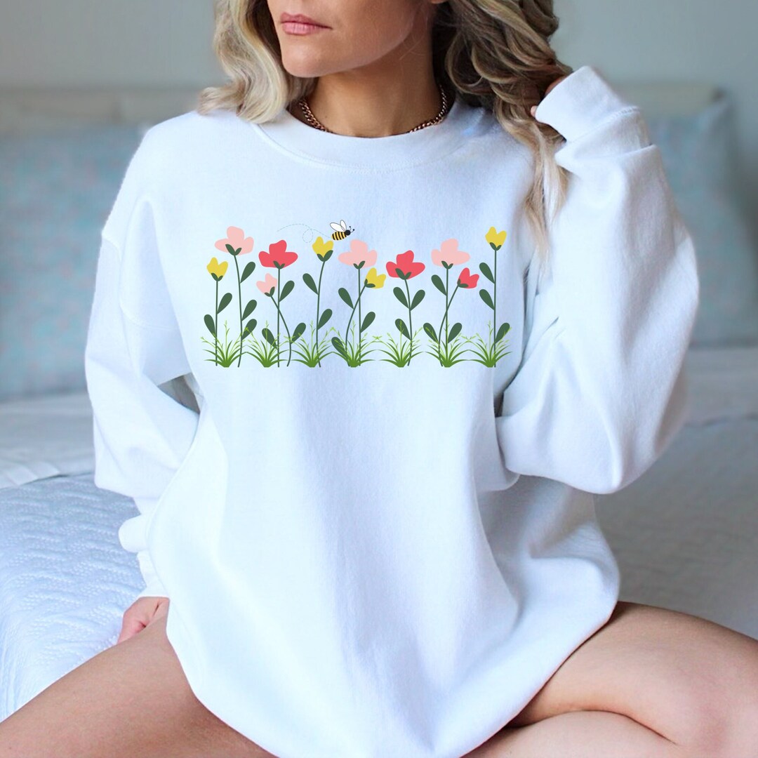 Spring Flower Bee Sweatshirt, Spring Sweatshirt, Flower Sweatshirt ...