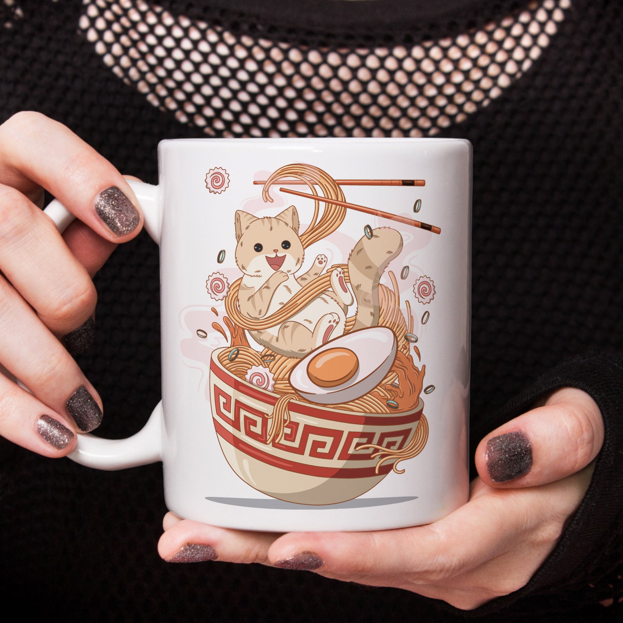 Neko Ramen Mug, Japanese Cat Kawaii Anime Cup, Japan Noodles Mugs ...