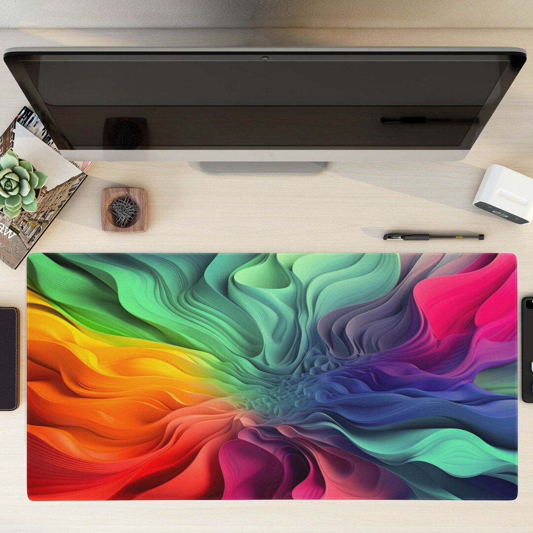 Rainbow Deskmat, Colorful Desk Mat, Botanical Mouse Pad, Vibrant Desk ...