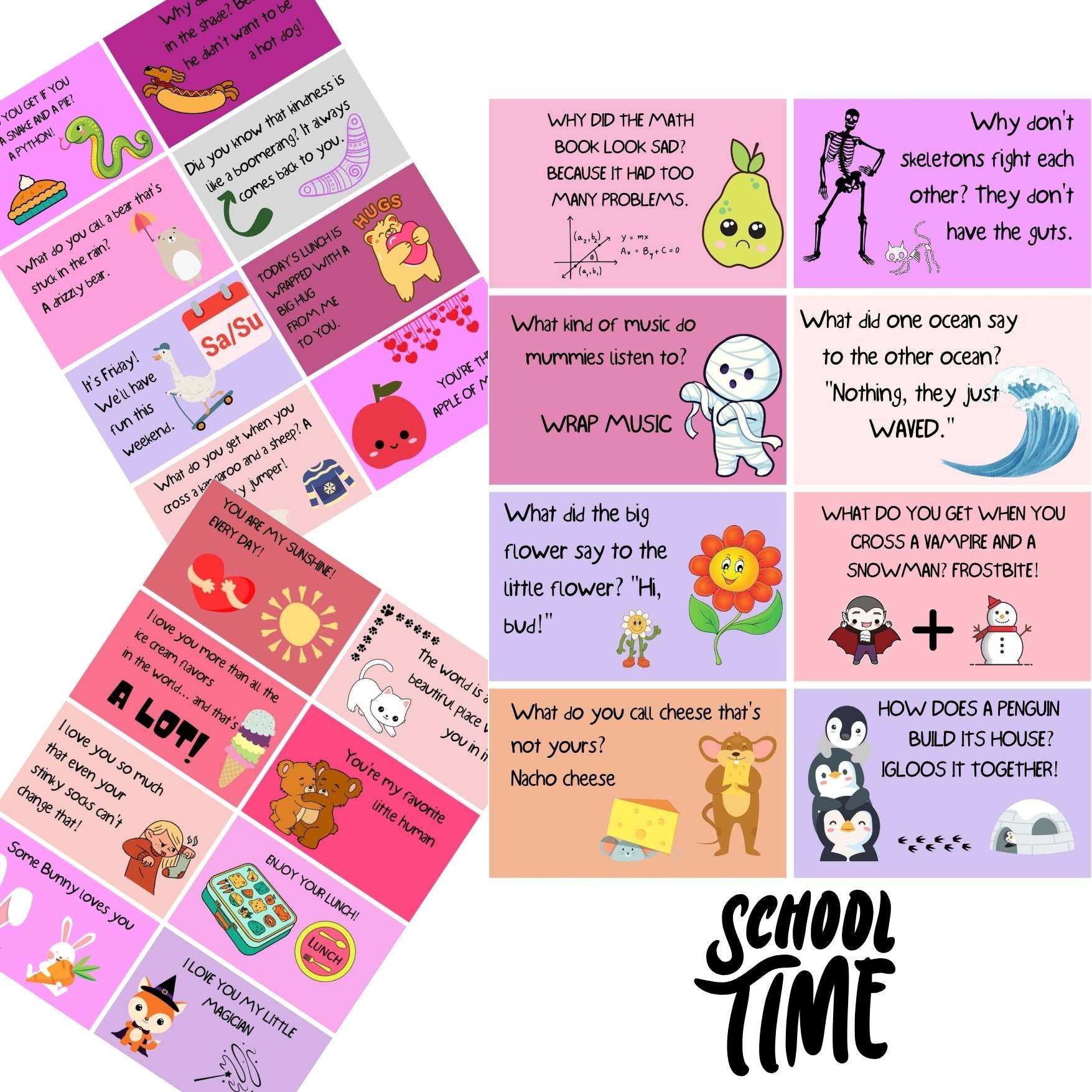 Lunch Box Notes Printable Pink, Kids Lunchbox Jokes, Lunchbox Cards ...