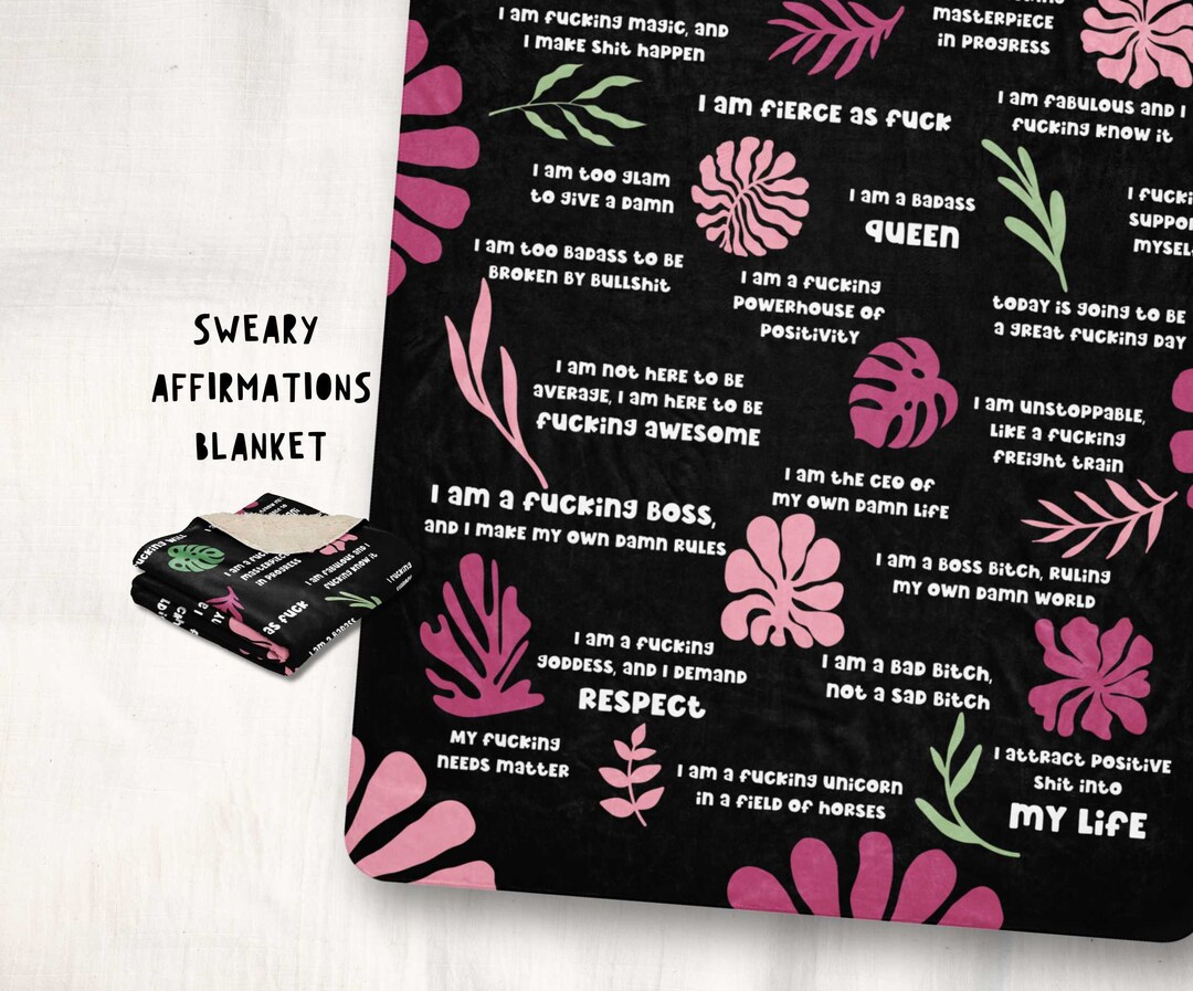 Swear Affirmations Blanket, Swear Word Funny Sofa Throw, Mental Health ...