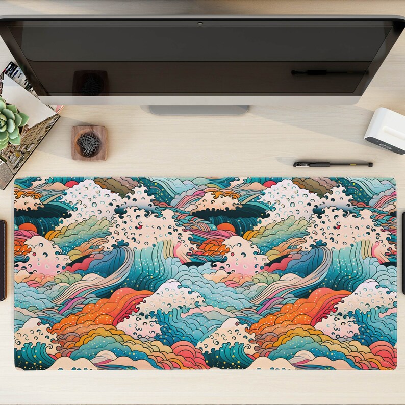 Deskmat Japanese Wave Landscape, Large Mousepad, Kawaii Gaming Mousepad, XL Ramen Deskmat ...