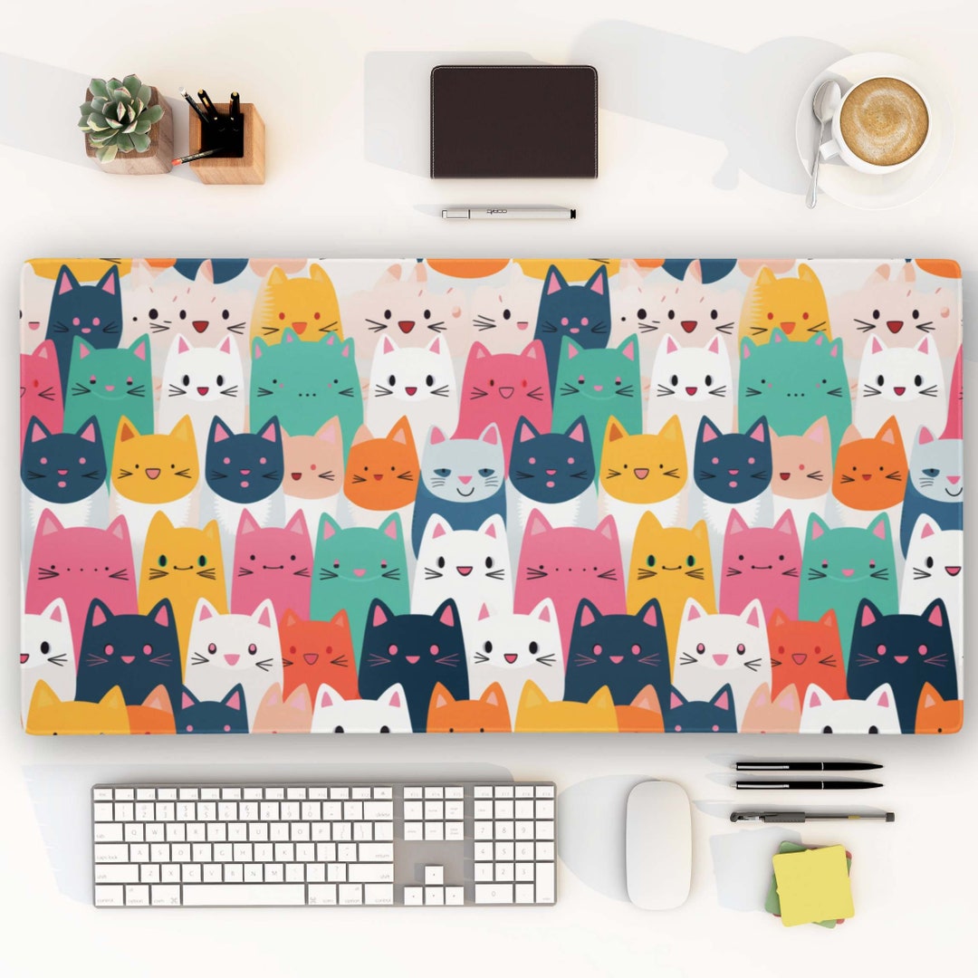 Colorful Cat Desk Mat, Vibrant Cat Lovers Mouse Pad, Feral Gaming Pad ...