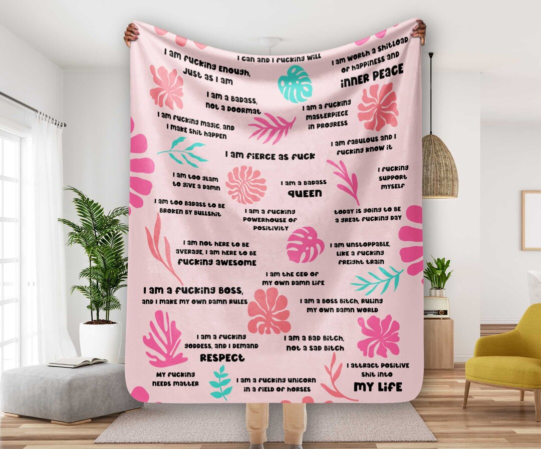 Sweary Affirmations Blanket, Funny Sofa Throw, Mental Health Bed Cover ...