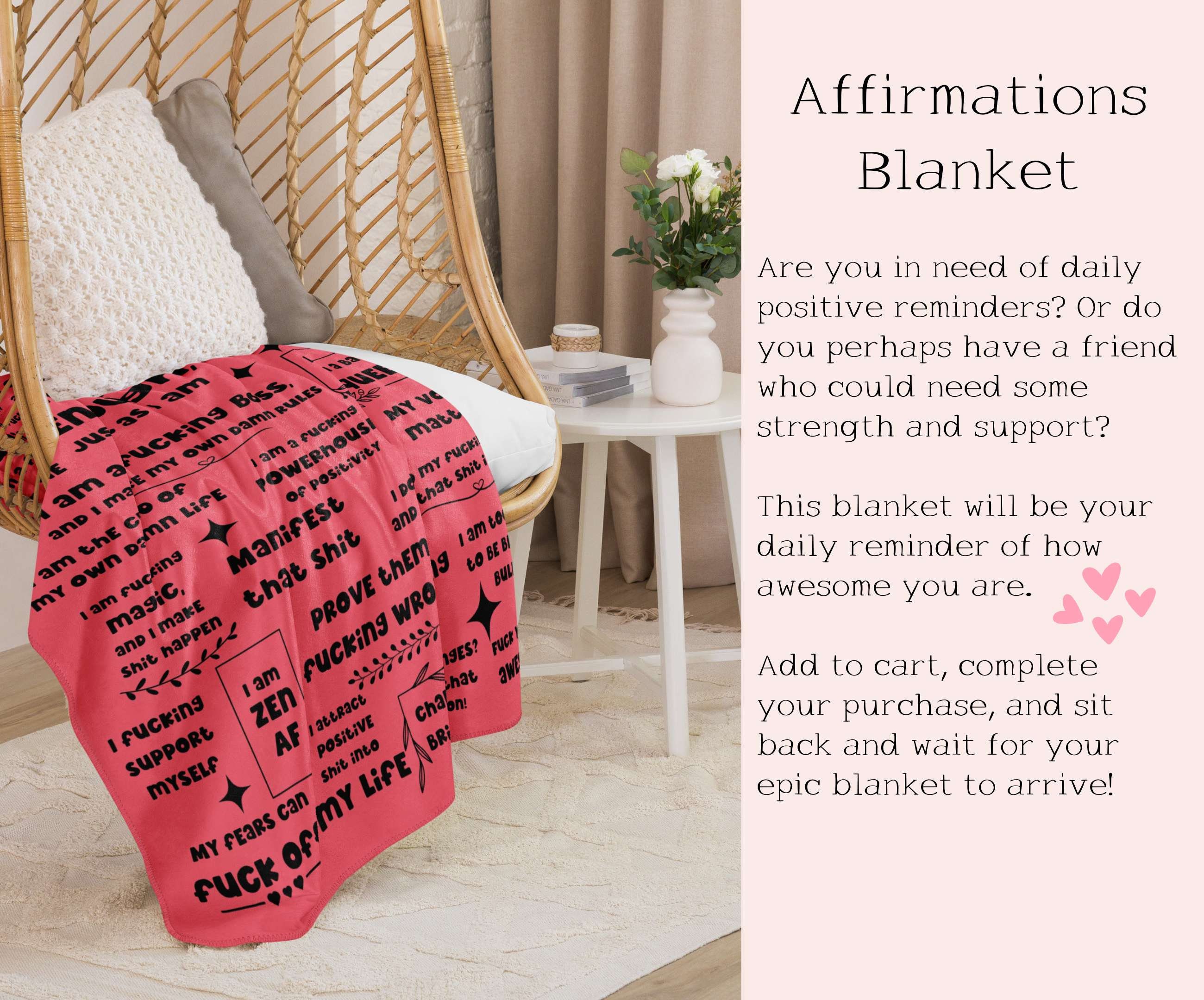 Sweary Affirmations Blanket, Swear Word Funny Sofa Throw, Mental Health ...