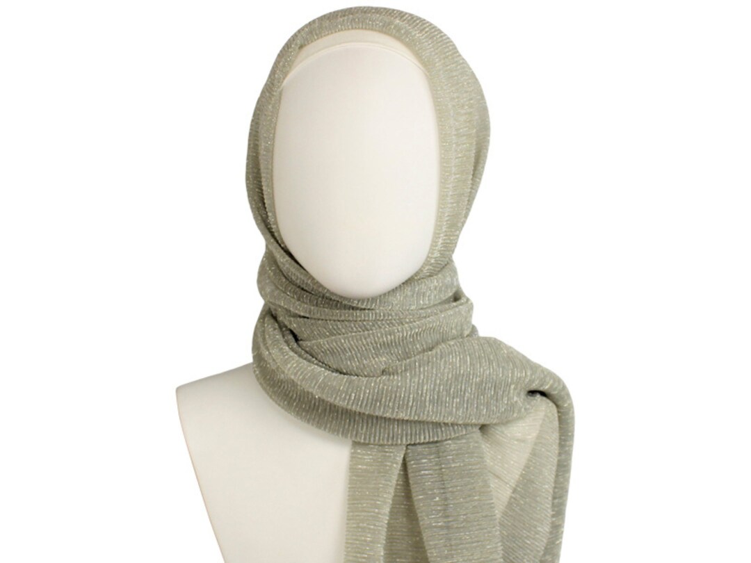 Golden Silver Base With Subtle Green Hues, Sparkle Hijab, Formal Hijab ...