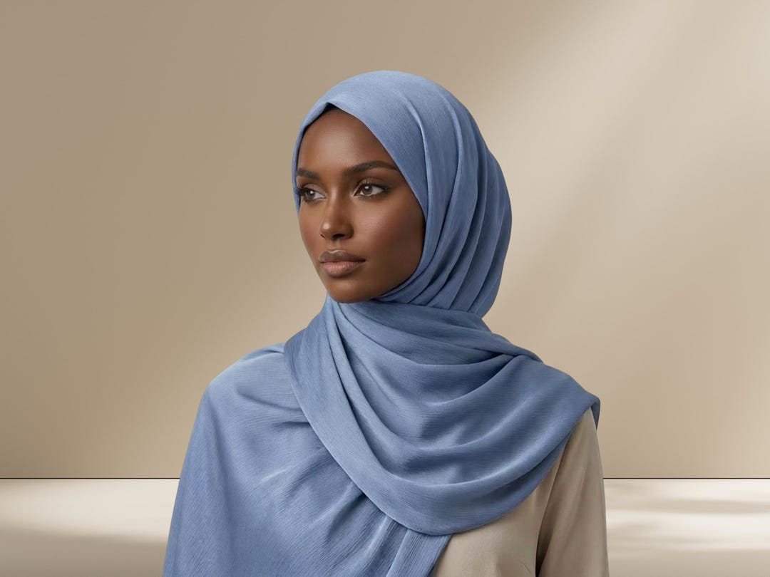 Periwinkle Satin Crinkle Hijab, Violet Blue Formal Scarf - Etsy