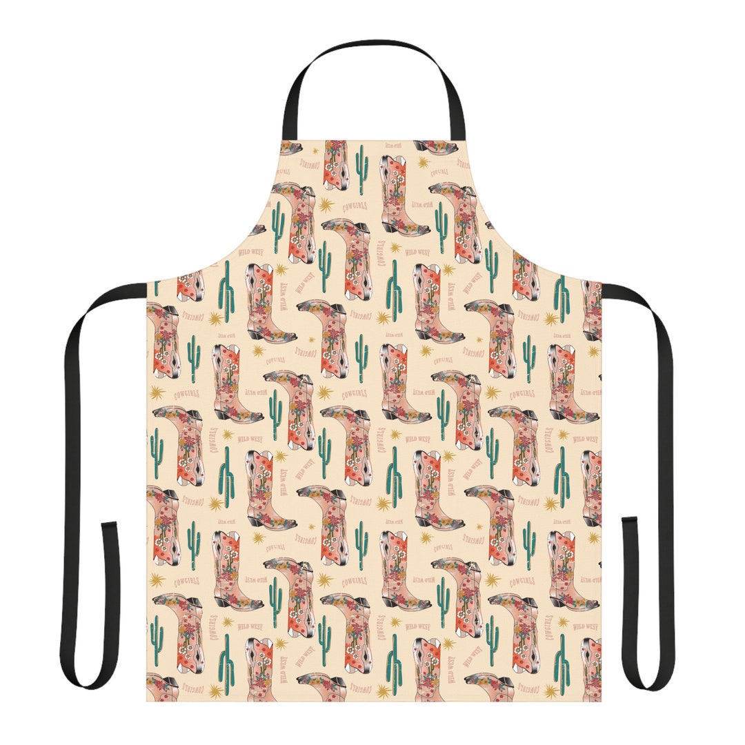 Cowgirl Print Western Apron, Western Apron, Cowgirl Apron, Cowboy Boot ...