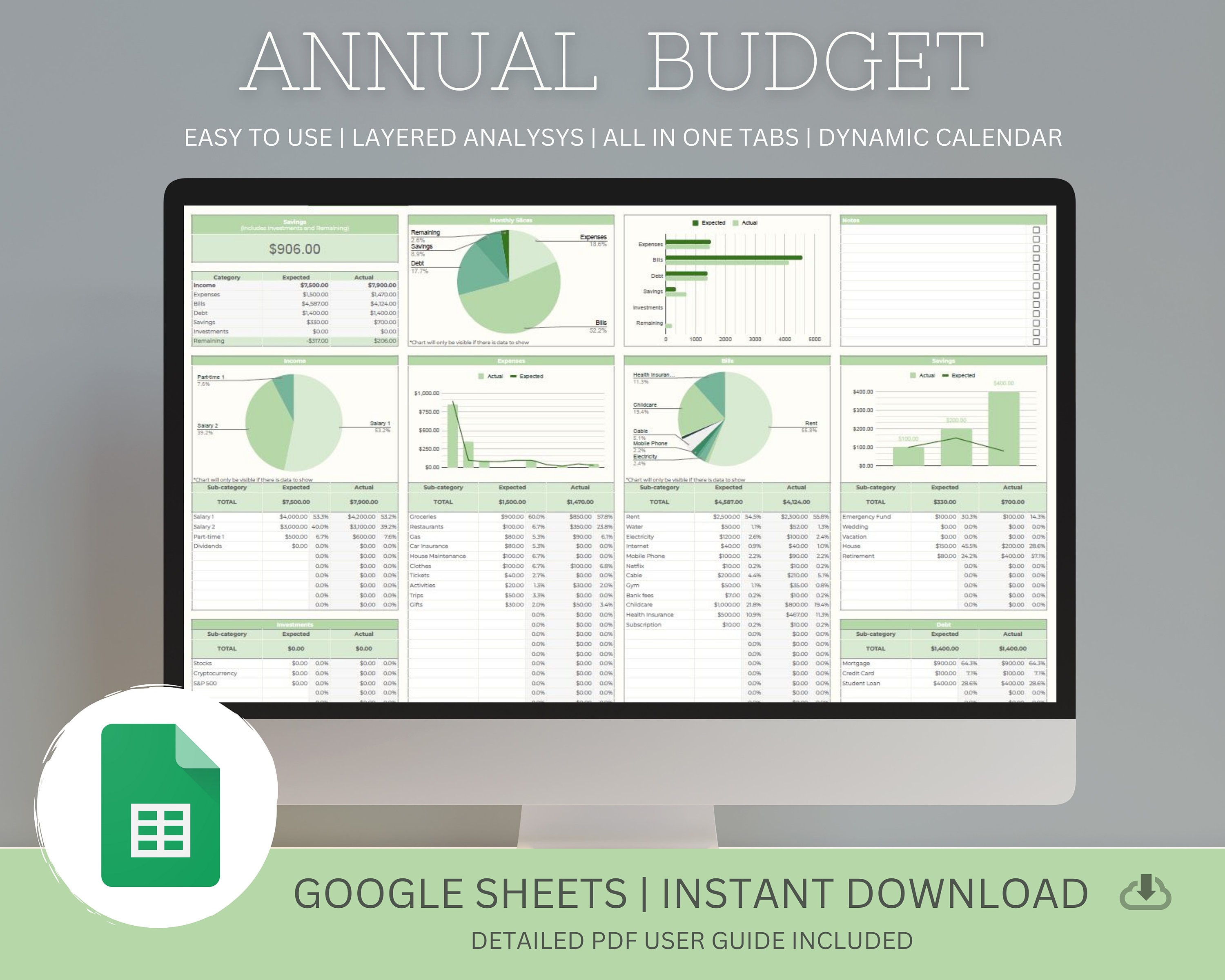 Annual Budget Spreadsheet Google Sheets Annual Budget - Etsy