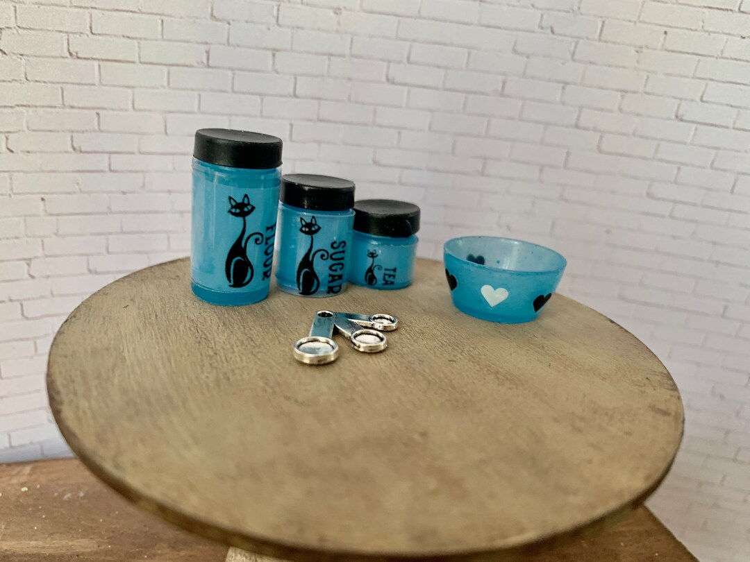 Miniature Retro Set Cats Canisters Mixing Bowl Lot Bundle Kitchen Decor ...