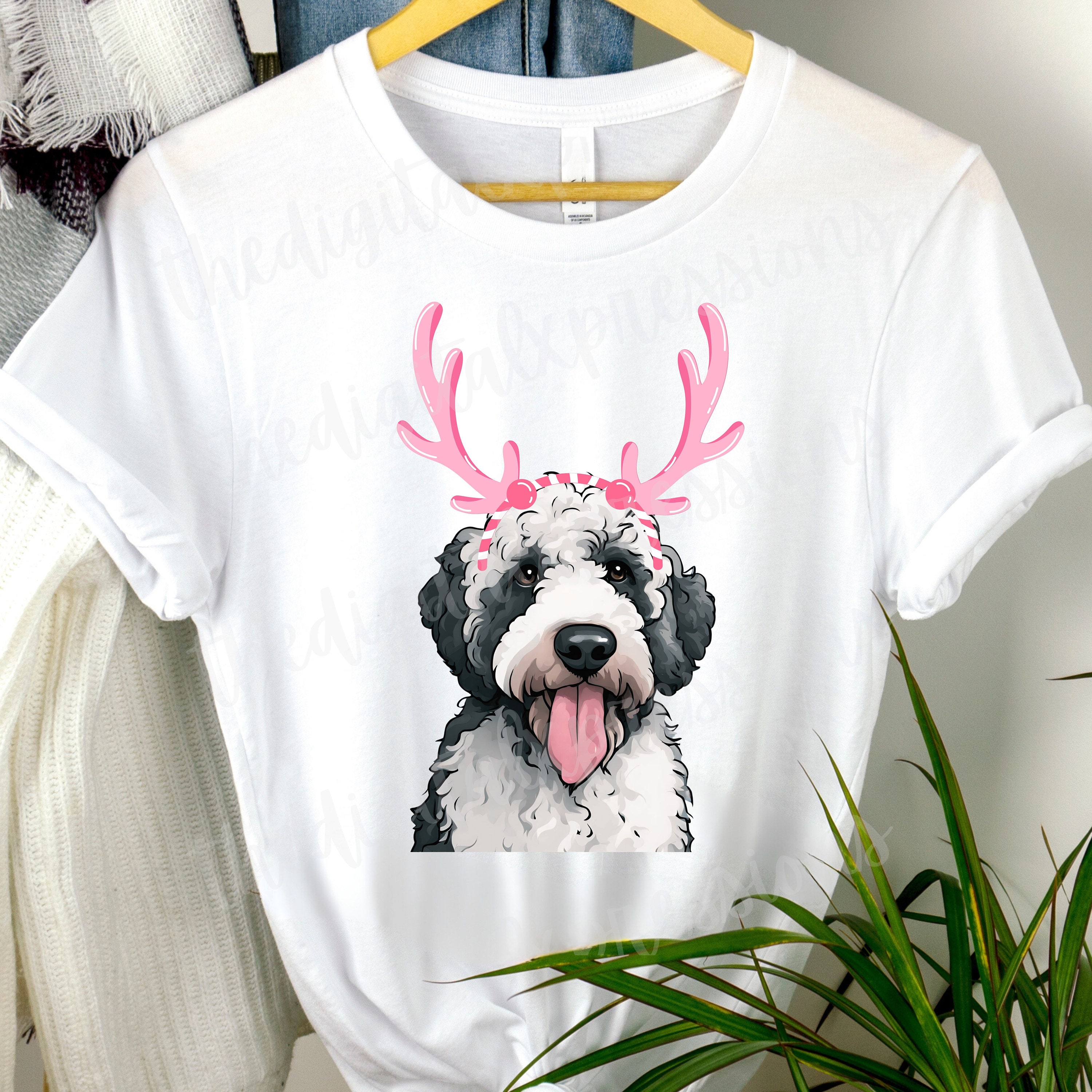 Sheepadoodle PNG: Dog With Antlers, T-shirt Design (digital Download ...