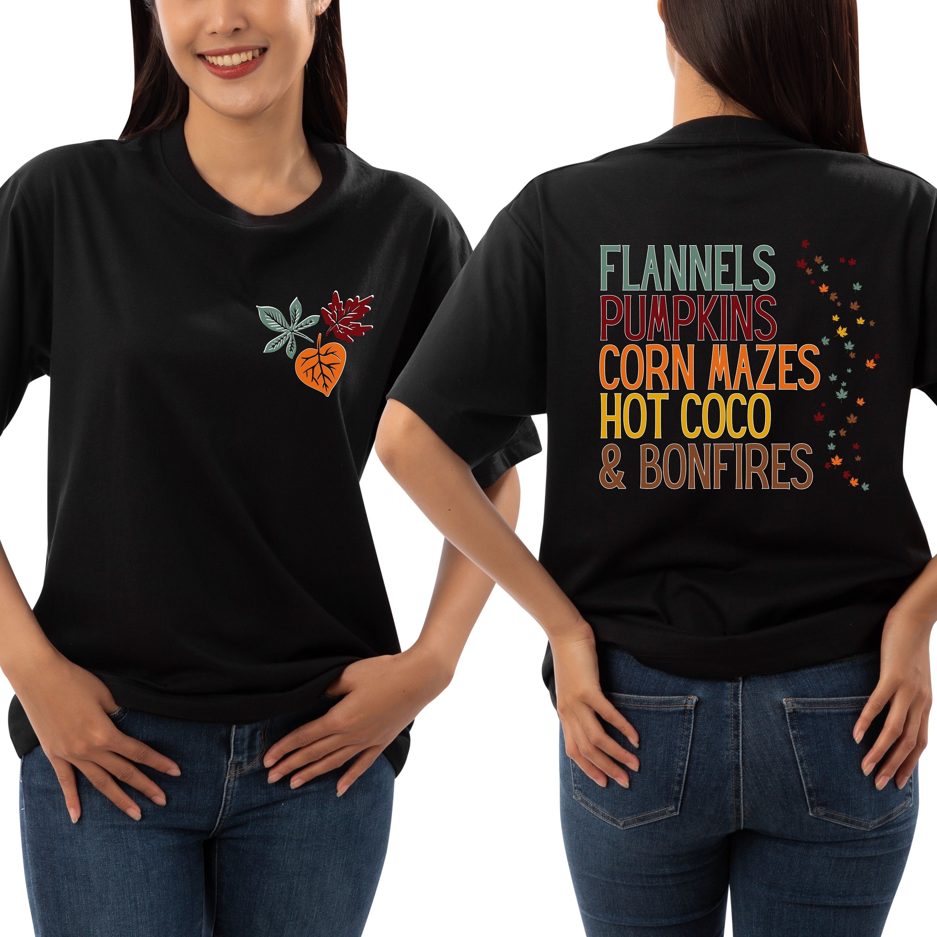 Front and Back Womens Autumn Tshirt, Womens Fall T-shirt, Colors of ...