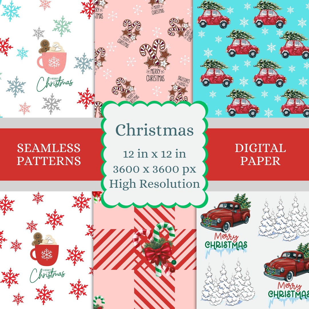 6 Christmas Seamless Digital Papers Christmas Scrapbook Paper Christmas ...