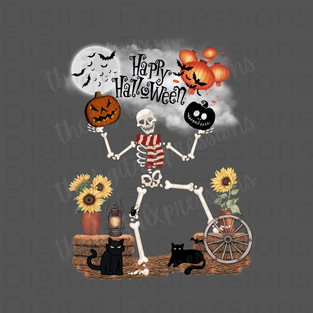 Skeleton Clipart Fall Pumpkin PNG Skeleton Instant Download Autumn ...