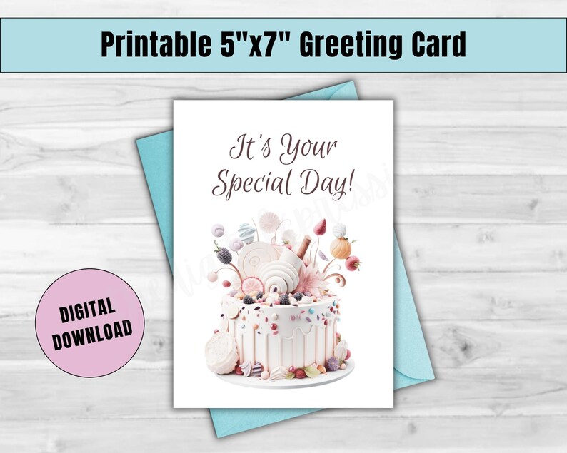 Printable Birthday Card: Special Day Cake Design (5x7 Inch PDF) - Etsy