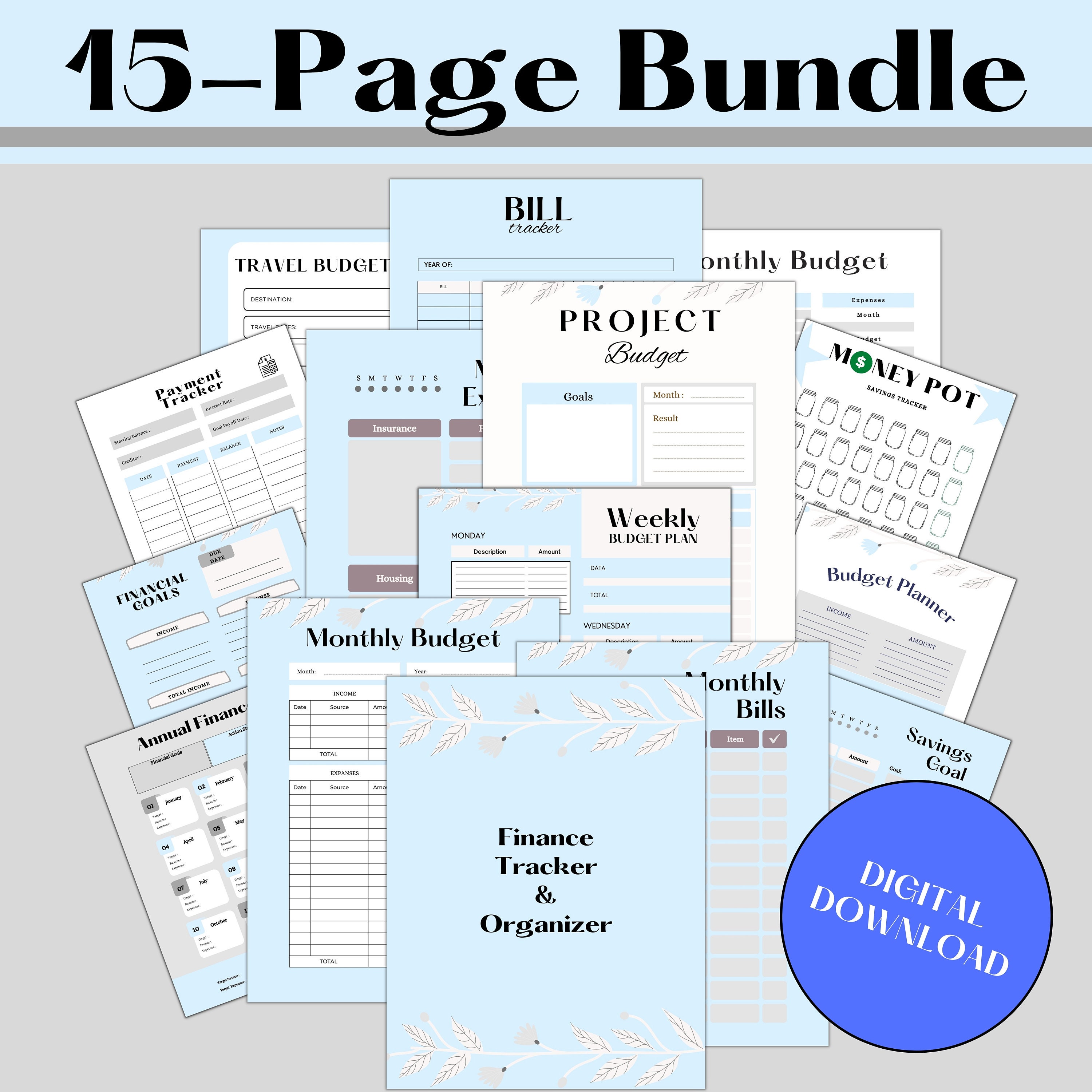 Instant Download Printable Picture Finance Bundle Financial Planner ...