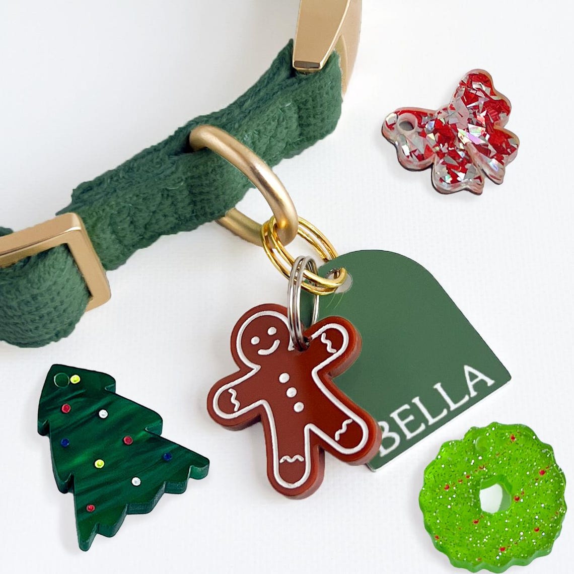 Christmas Pet Collar Charm Set – Tree, Wreath, Gingerbread & Glitter ...