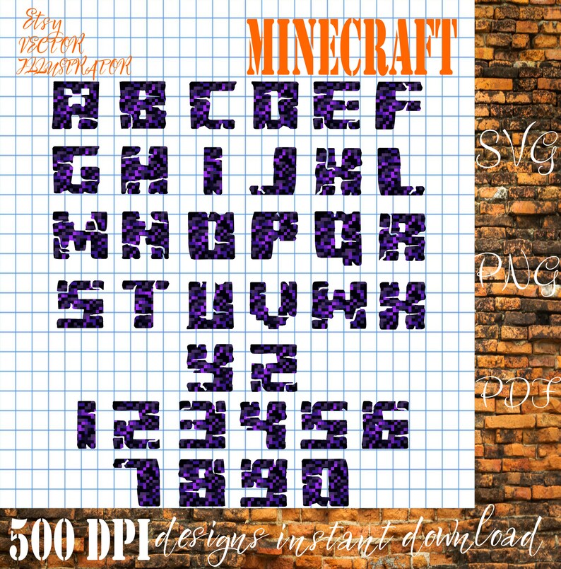 Minecraft Font Alphabet and Number PNG SVG Files Only Cricut SVG - Etsy