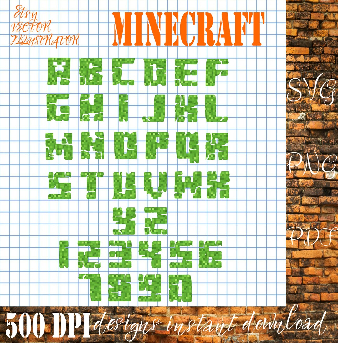 Minecraft Font Alphabet and Number PNG SVG Files Only Cricut SVG - Etsy
