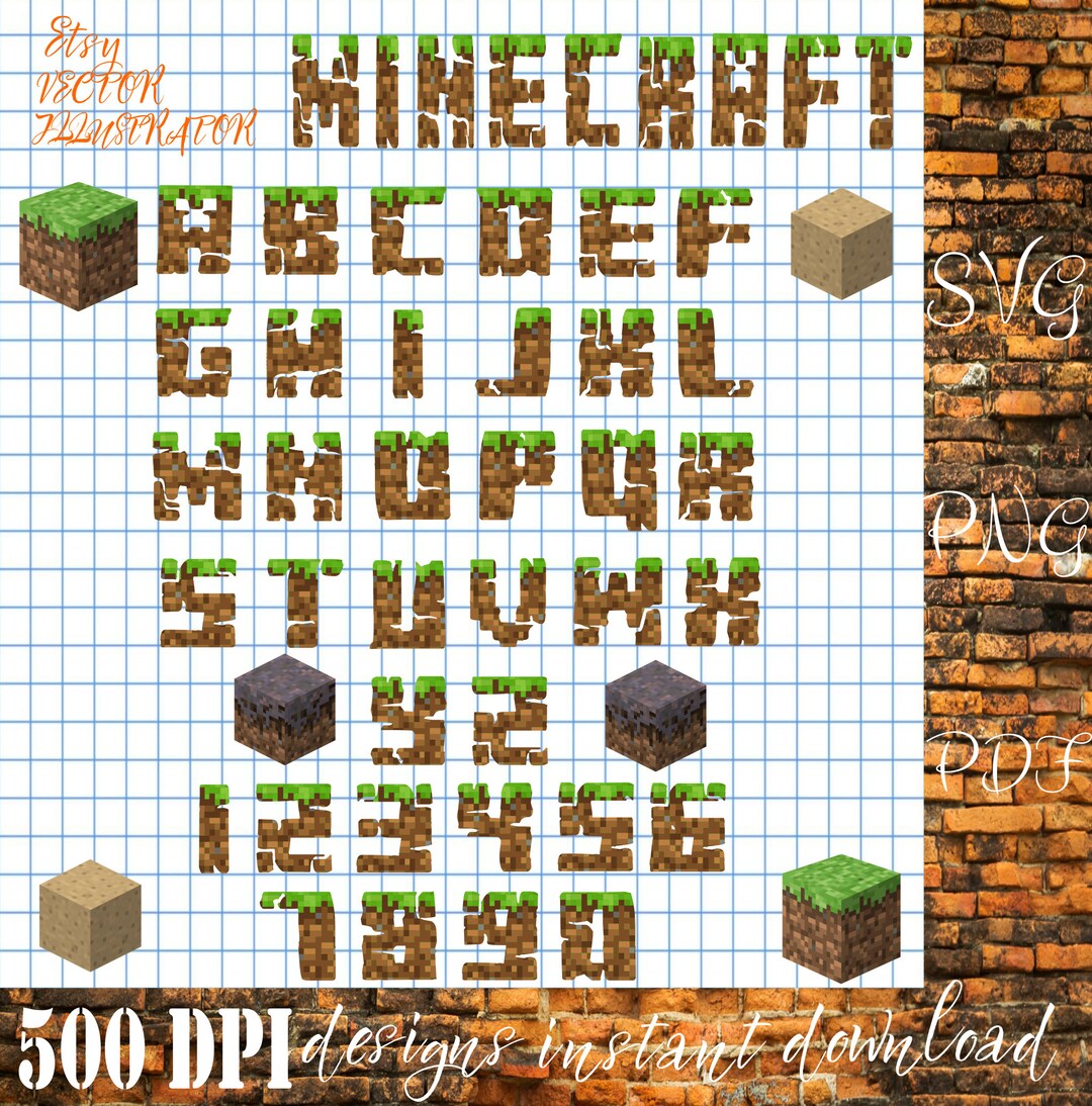 Minecraft Font Alphabet and Number PNG SVG Files Only Cricut SVG - Etsy ...
