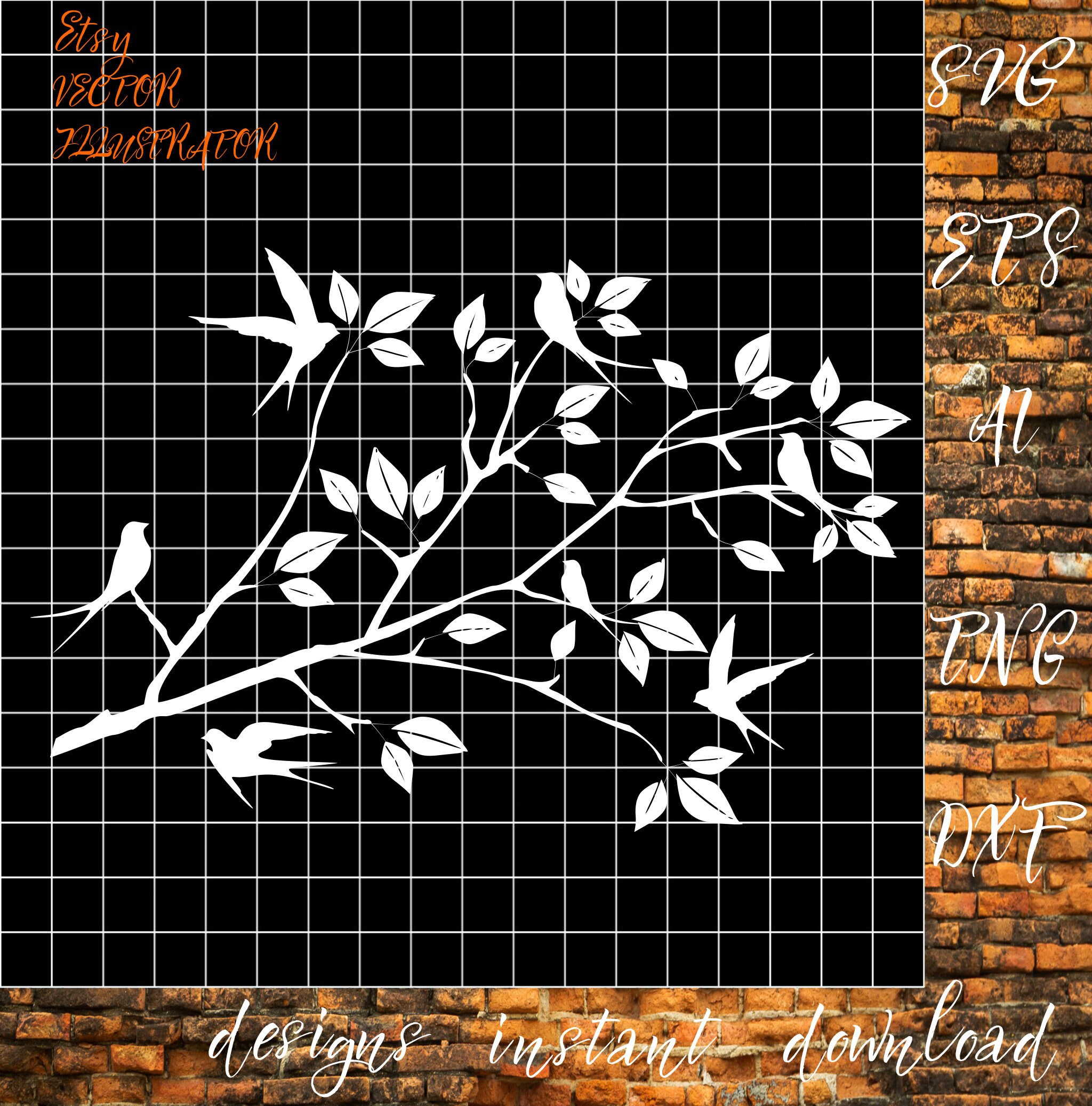 Birds and Tree Branch Svg, Wall Design Svg, Nature Svg, Birds Clipart ...