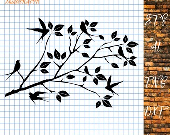 Birds and Tree Branch SVG, Birds Svg, Tree Branch Svg, Wall Design Svg ...