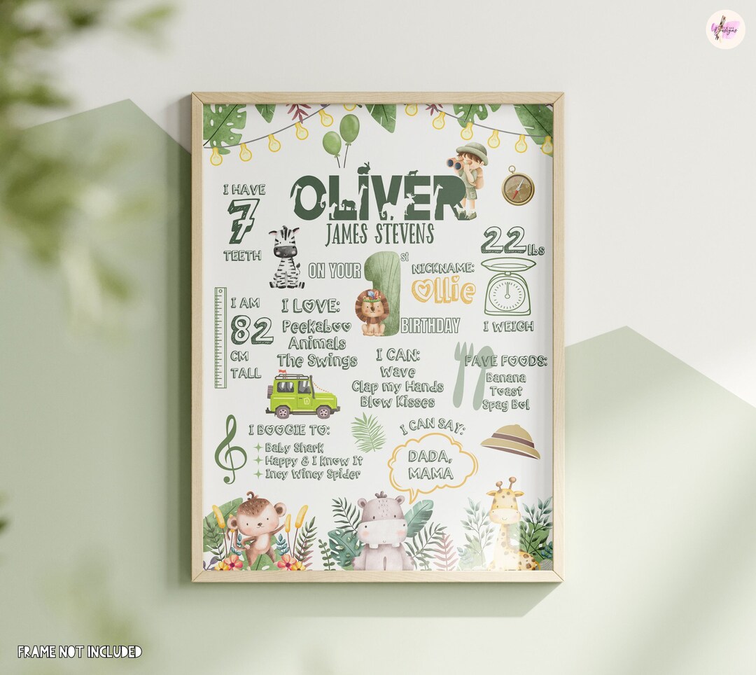 Personalised 1st Birthday Print Safari First Birthday Print - Etsy UK