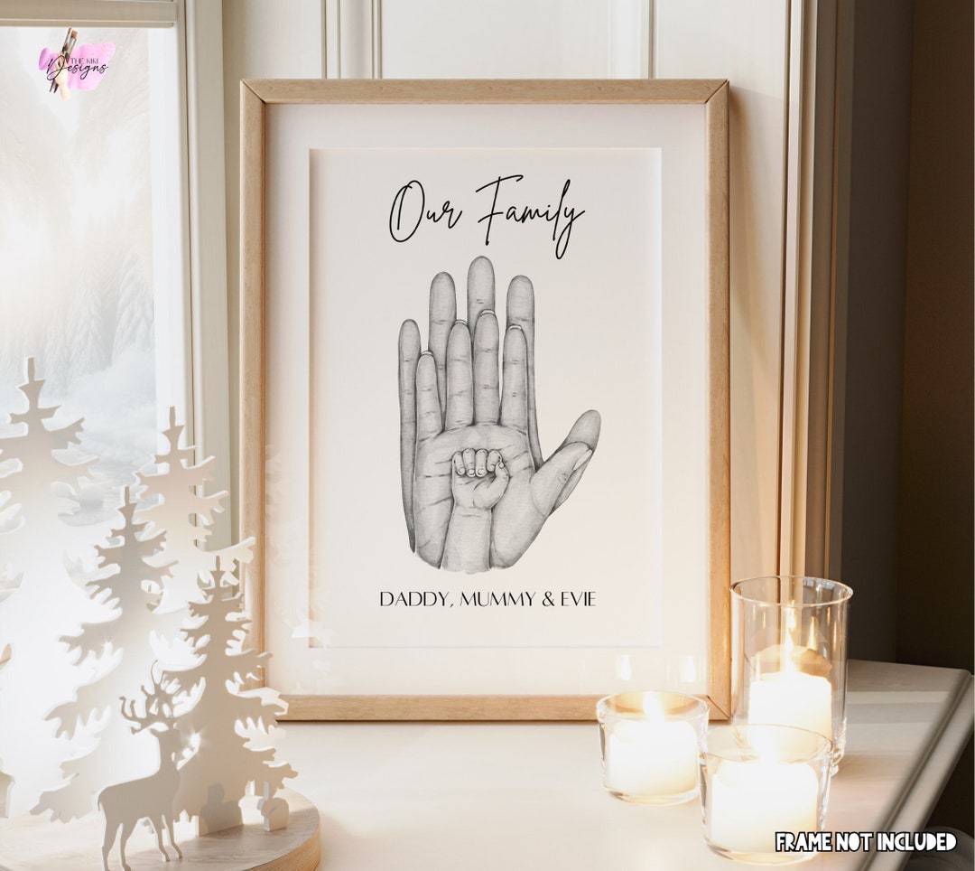 Custom Family of 3 Handprint Art, Family Portrait Poster, Newborn Baby ...