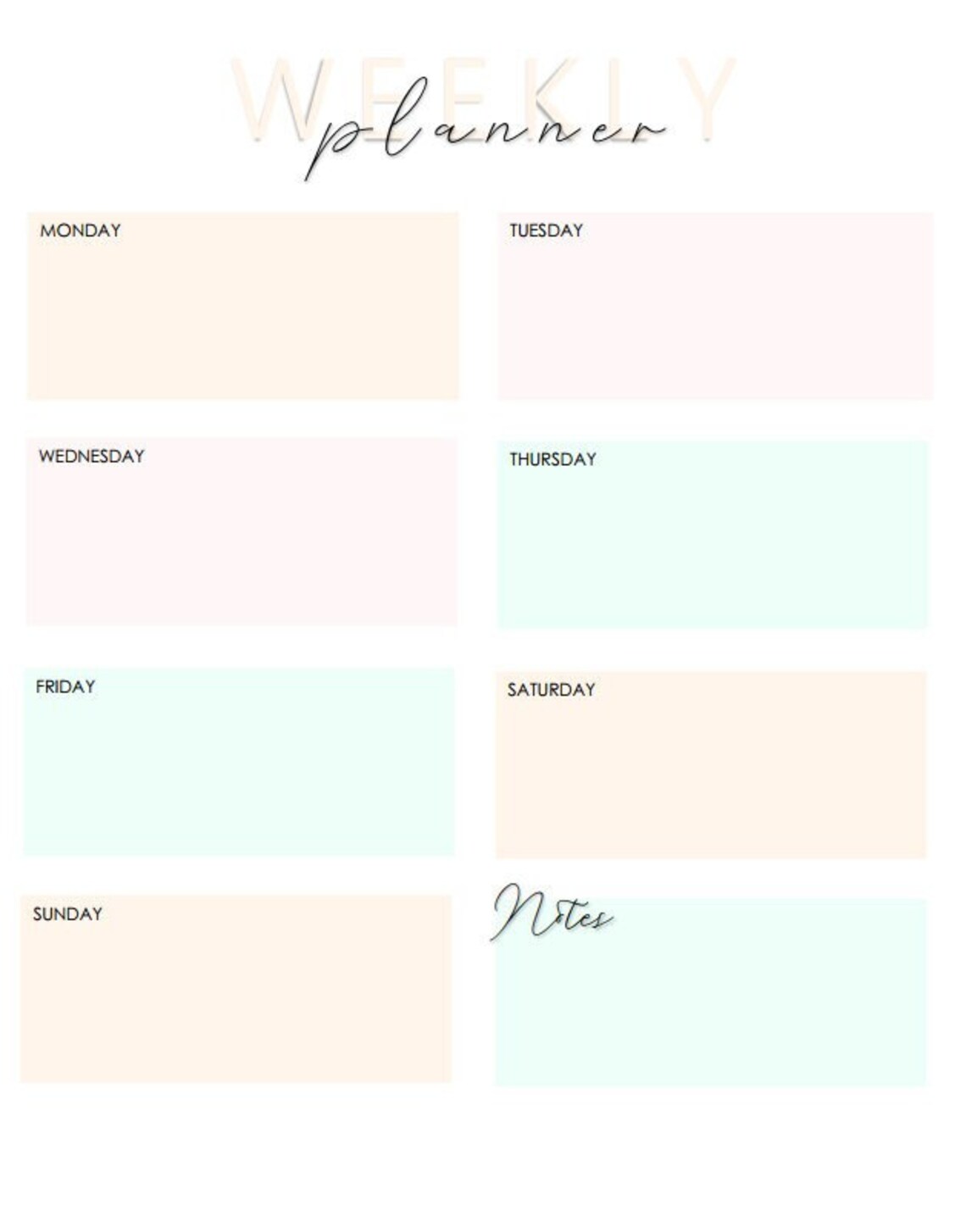 Weekly Planner 7 Day Planner Notes Weekly Organizer Downloadable for MS ...