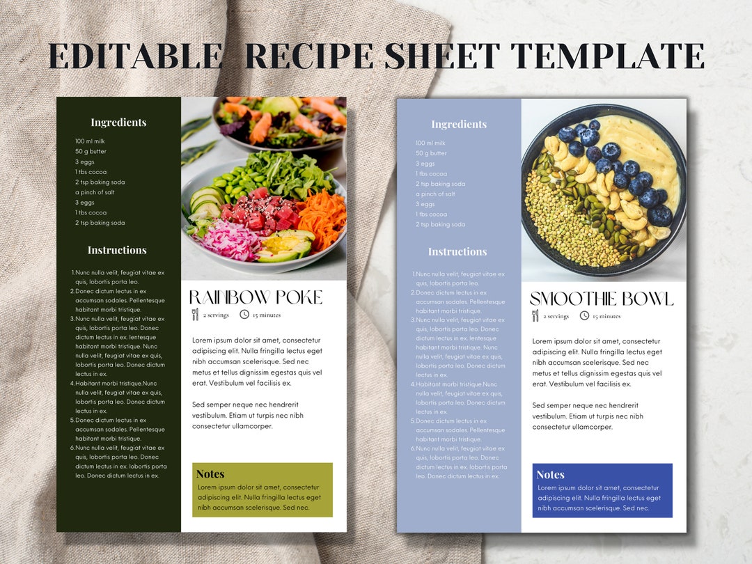 Cookbook Template, Recipe Sheet Template, Editable & Minimalist ...