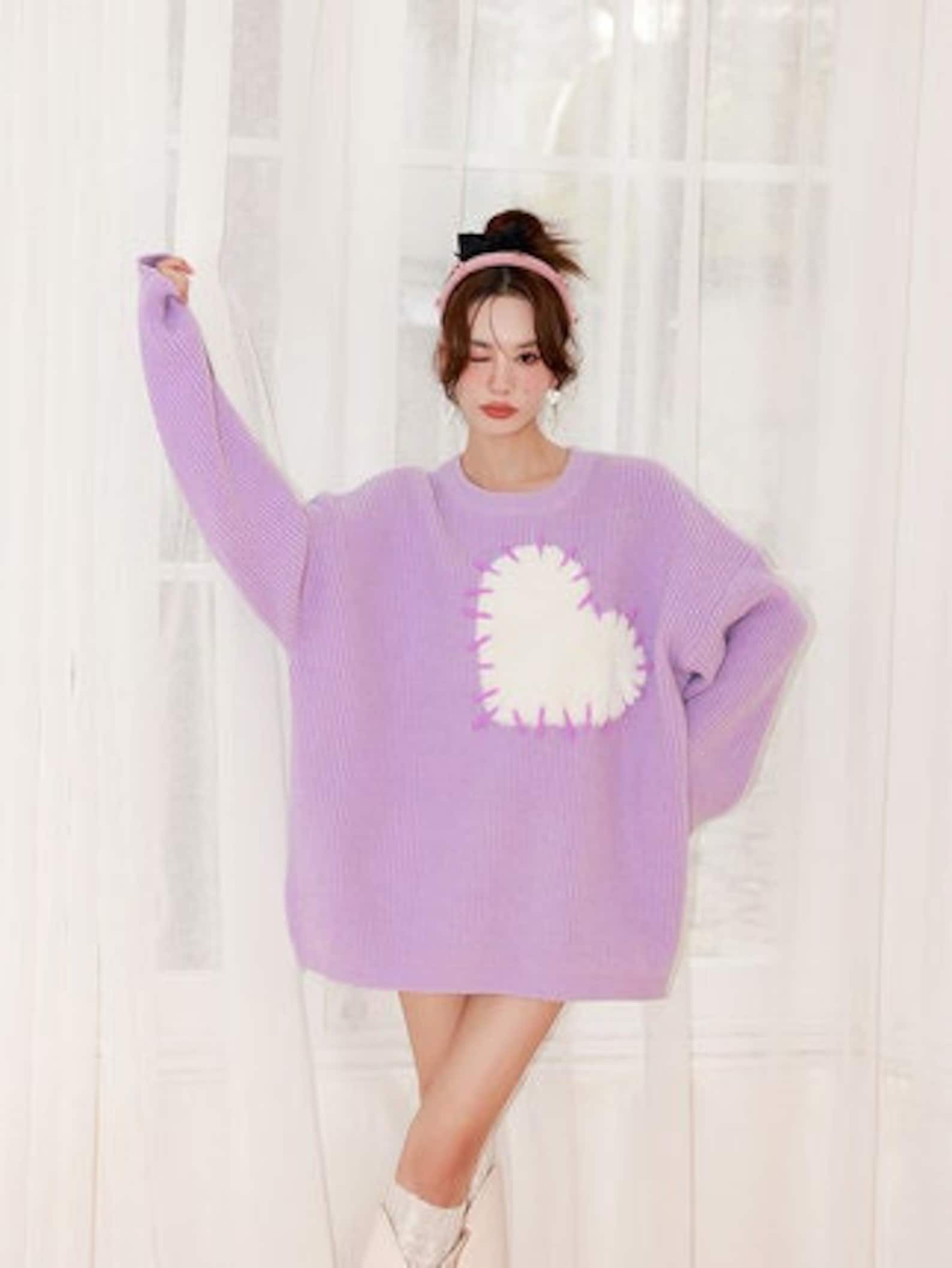 Big Heart Korean Style Sweater - Etsy
