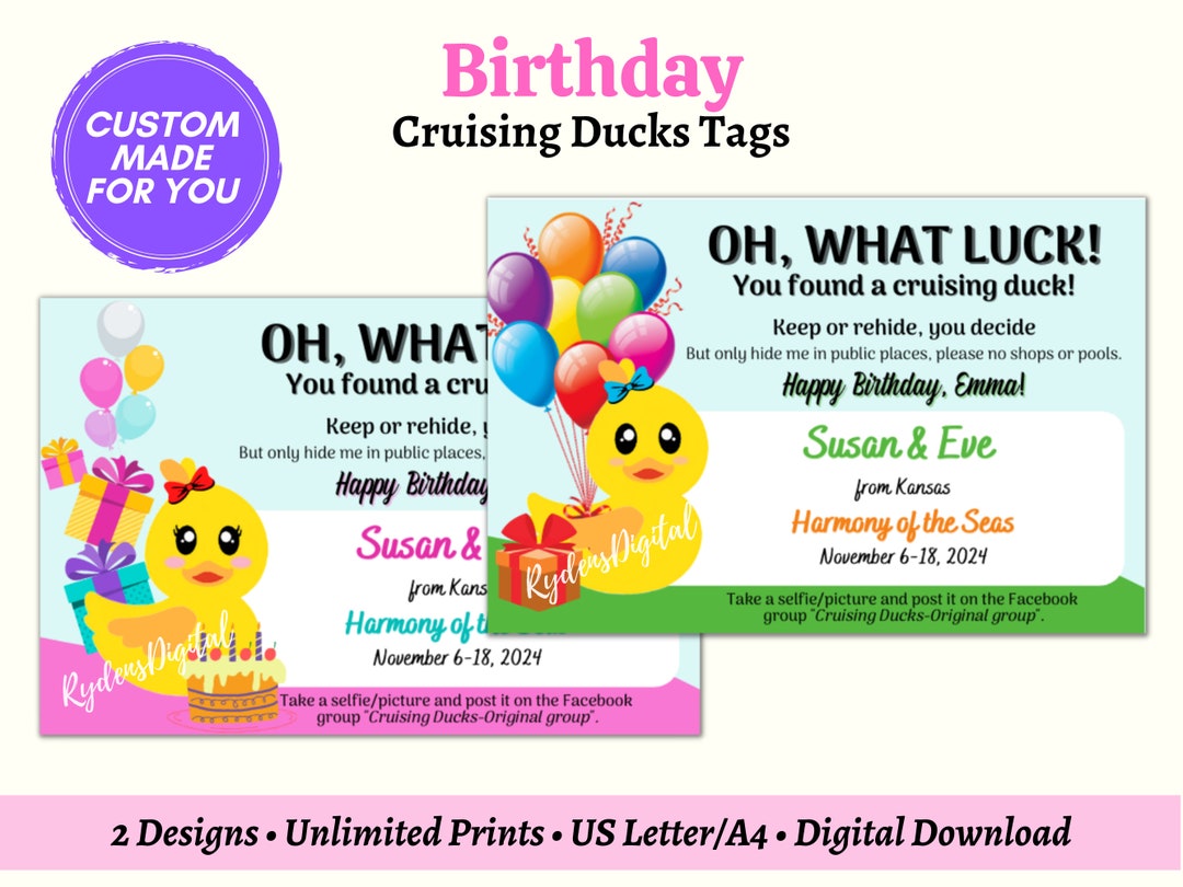 Custom Birthday Cruising Duck Tags, Birthday Celebration Cruise Tags ...