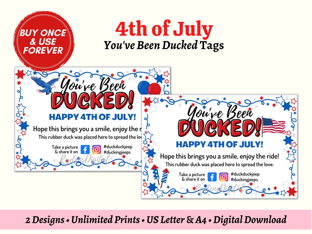 Printable 4th of July Theme Duck Duck Tags, You've Been Ducked Tag - Etsy
